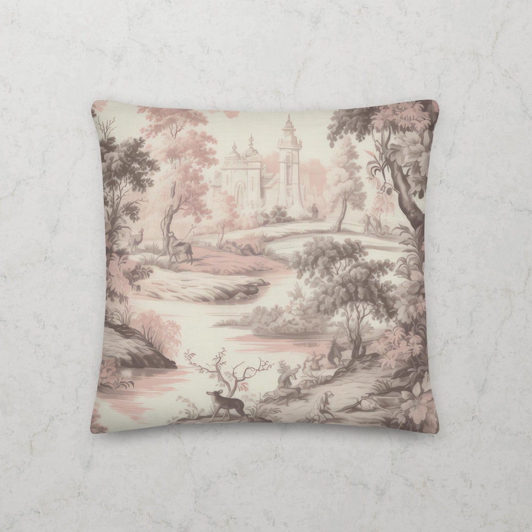 Pink Toile De Jouy Pattern Premium Designer Throw Pillow Exclusively ...