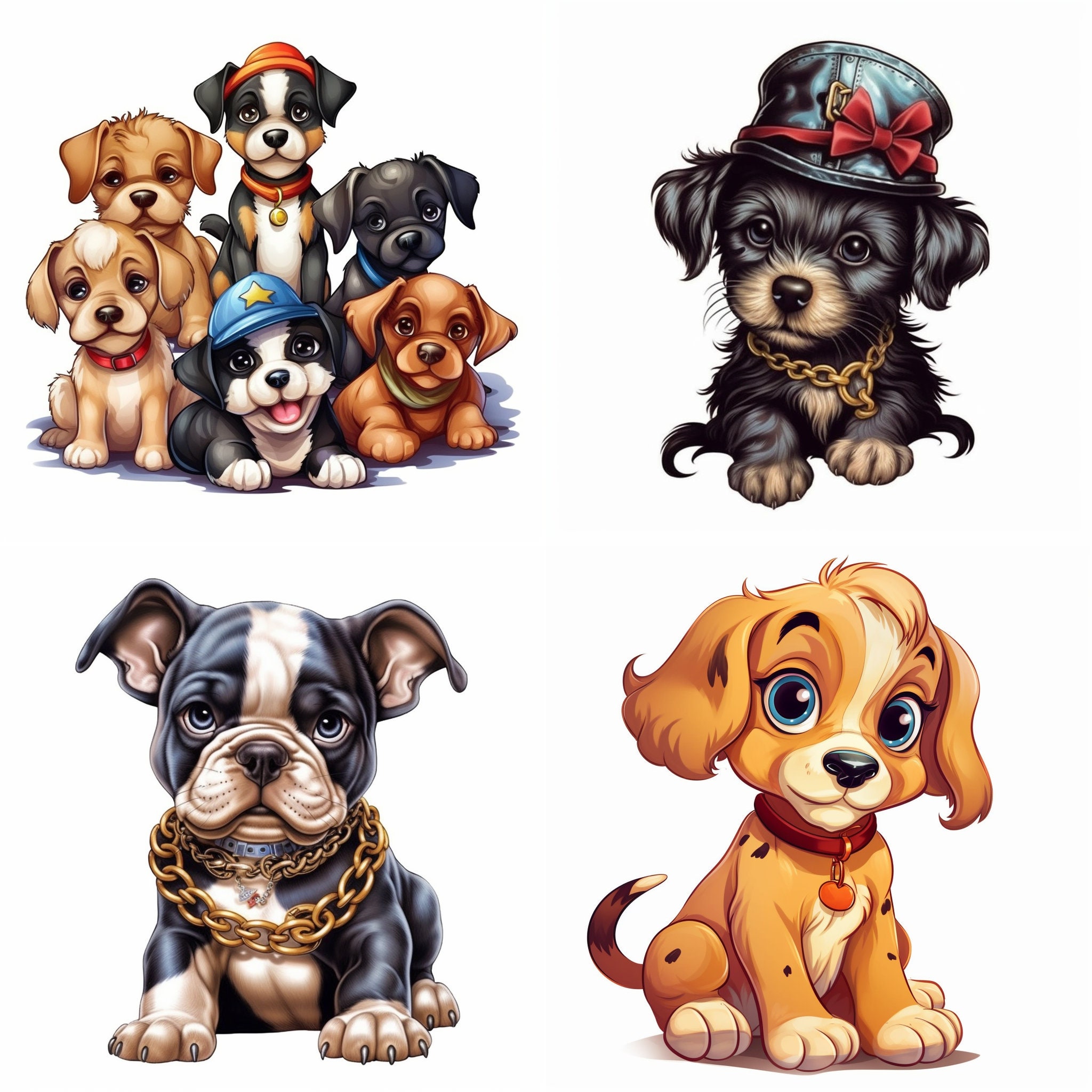 200 Original Cute Colorful Dogs Clip Art Designs HD PNG Image Bundle ...