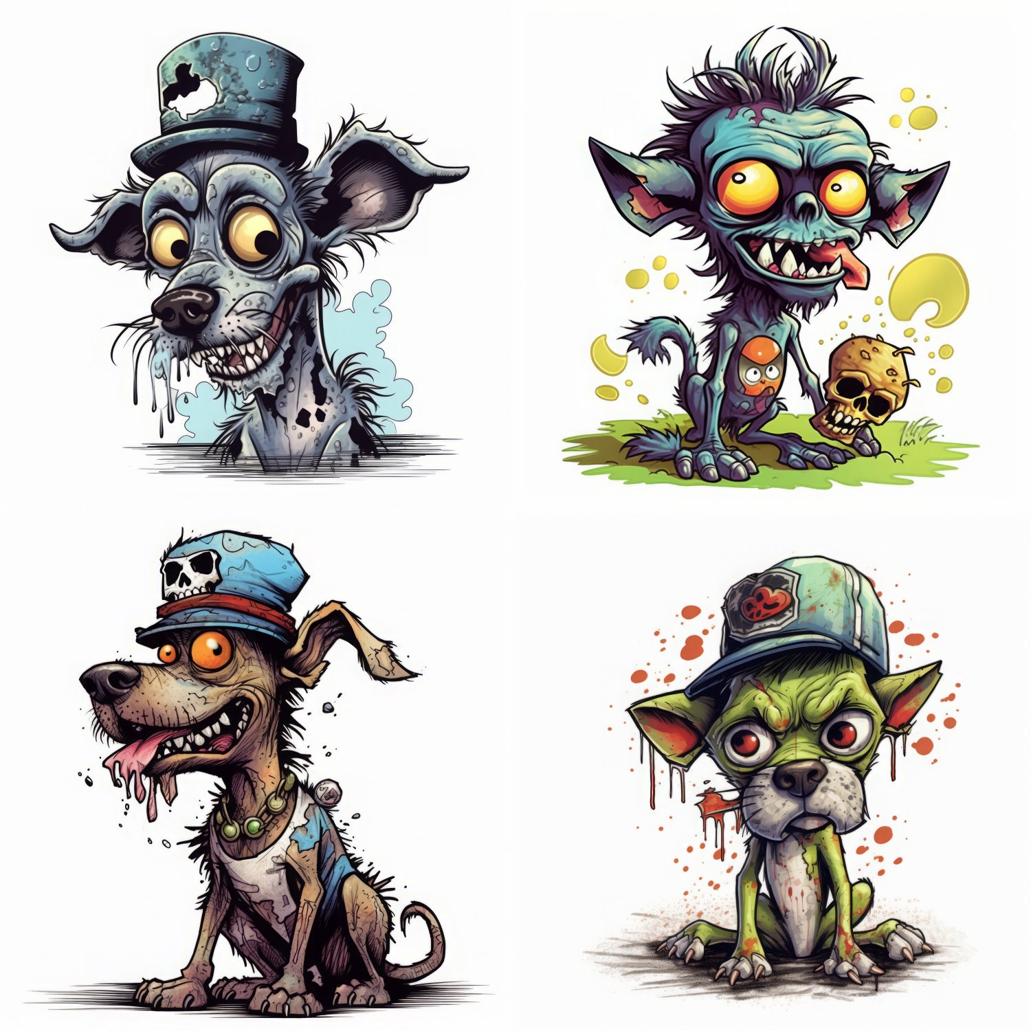 150 Original Colorful Zombie Dogs Clip Art Designs HD PNG Image Bundle ...