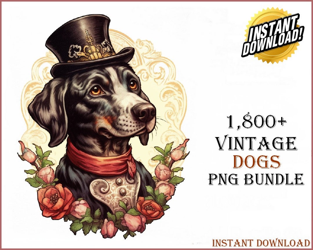 1,800+ Original Vintage Dogs Clip Art Designs HD PNG Image Mega Bundle ...