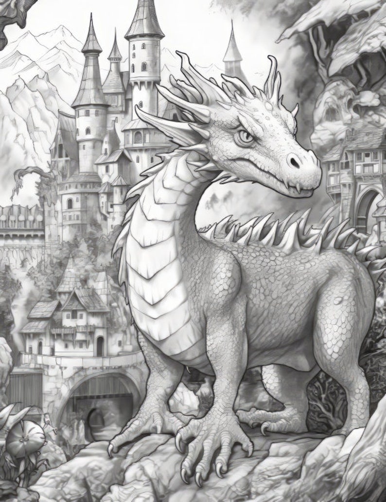 World of Dragons | Premium Coloring Pages | Printable Dragon Adult ...