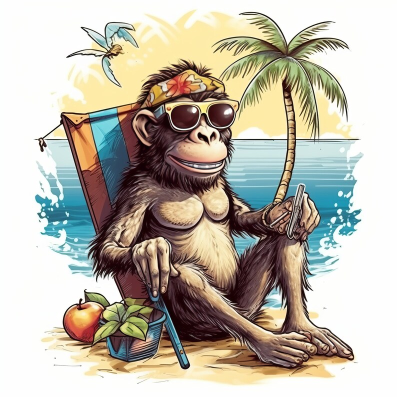 200 Original Colorful Monkeys Clip Art Designs HD PNG Image Bundle T ...