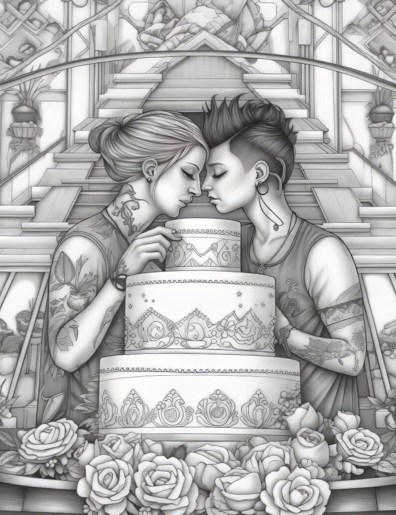 Lesbian Pride | Premium Coloring Page | Printable Adult Fantasy Art ...