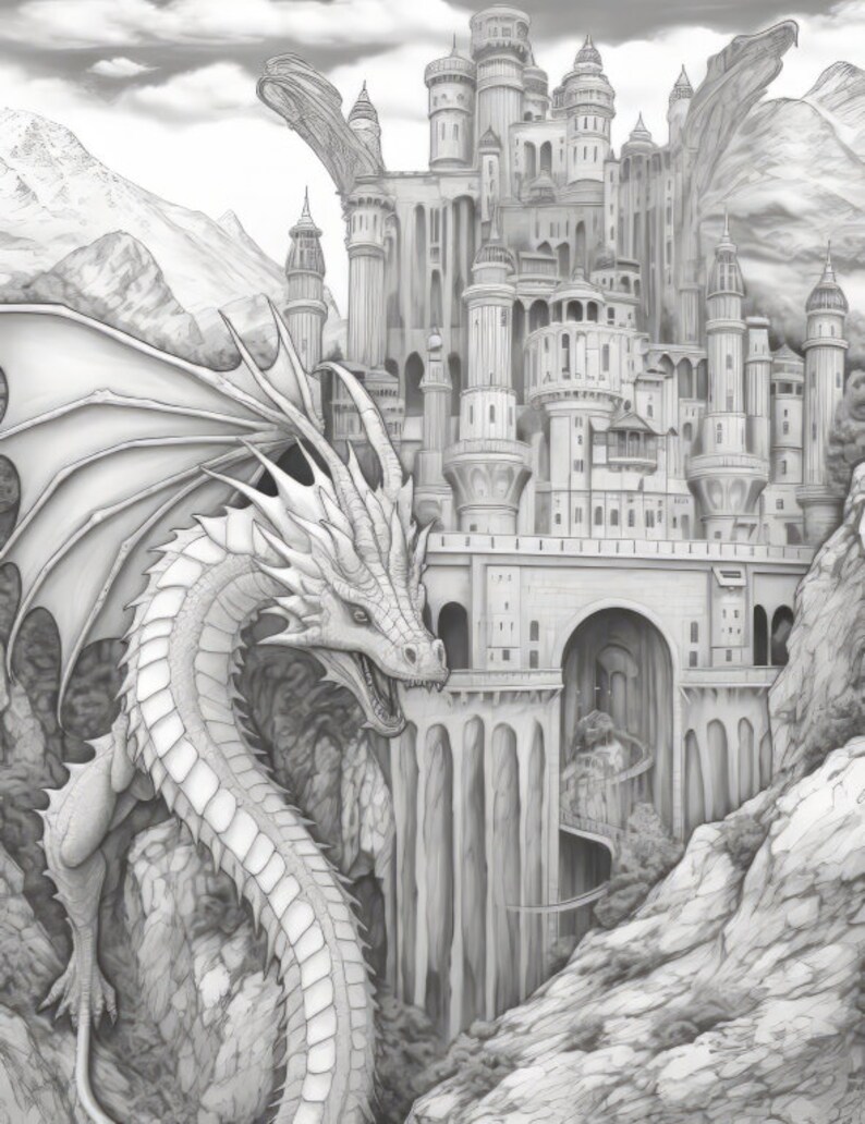 World of Dragons | Premium Coloring Page | Printable Dragon Adult ...
