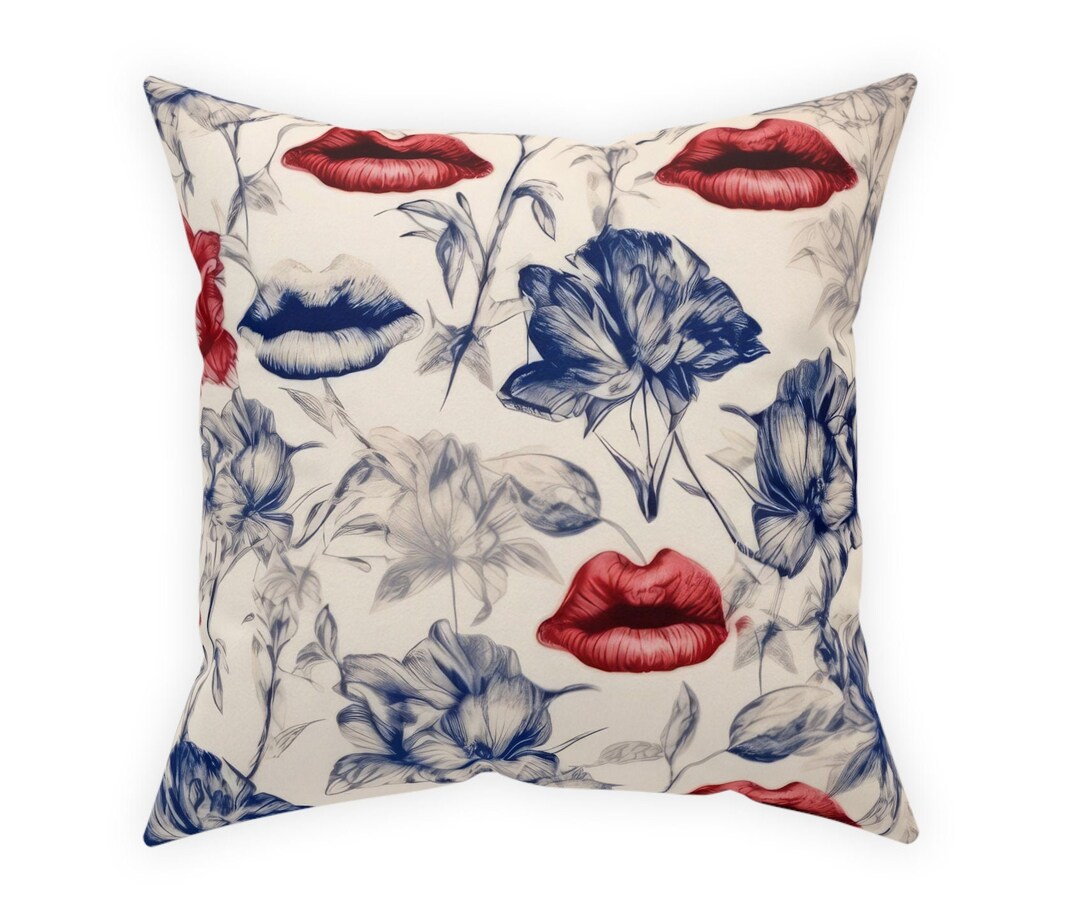 Colorful Toile De Jouy Red Blue Lips Flowers 16 Printed Broadcloth ...