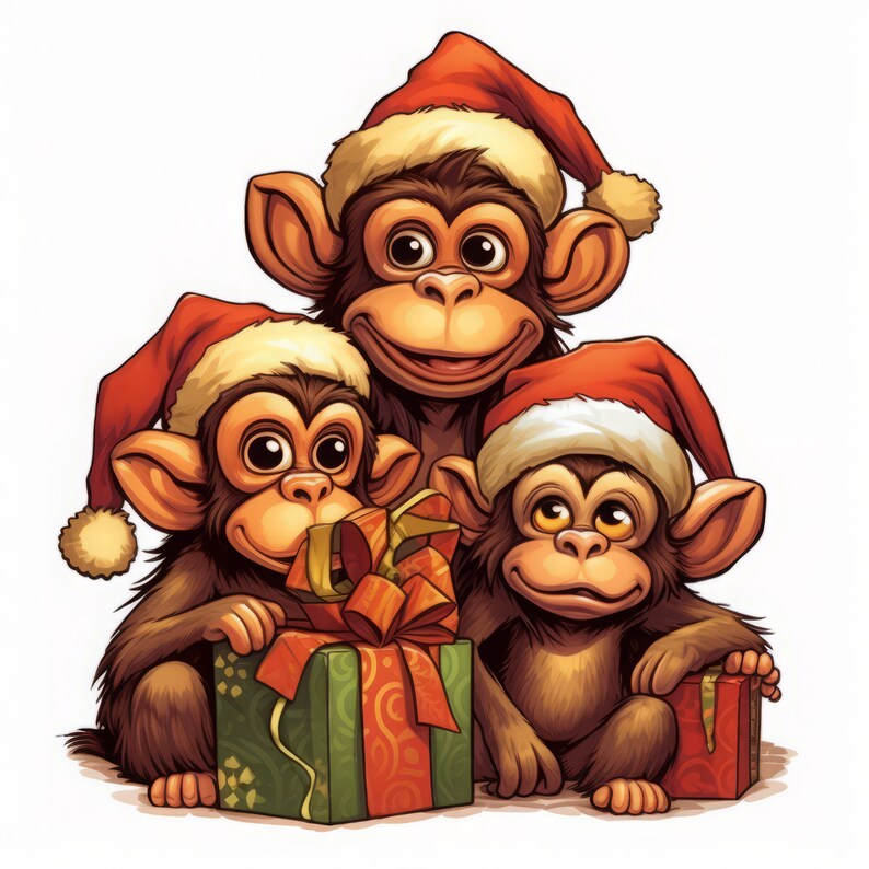 Colorful Christmas Monkeys Clip Art Designs HD PNG Image - Etsy