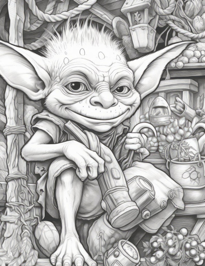 World of Goblins | Premium Coloring Page | Printable Goblin Adult ...