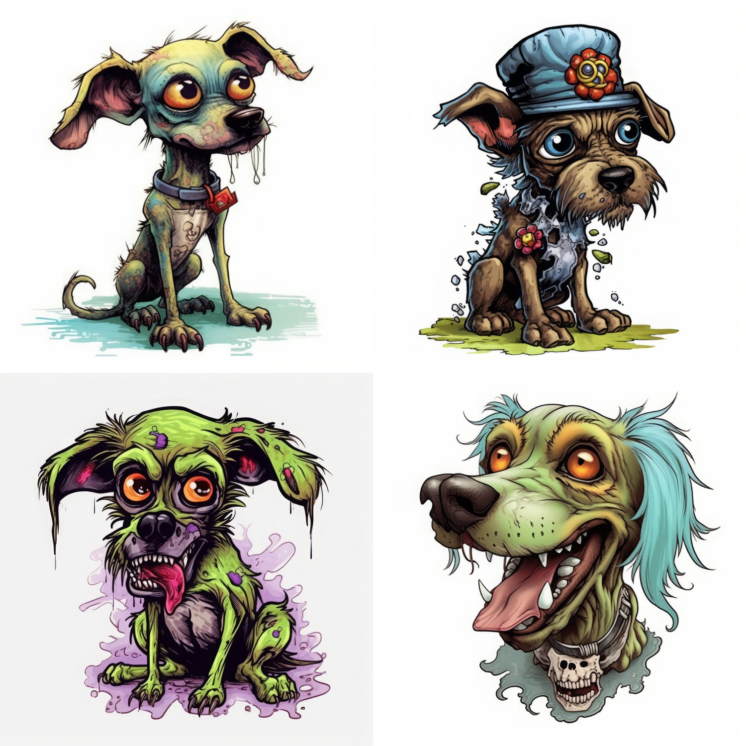 150 Original Colorful Zombie Dogs Clip Art Designs HD PNG Image Bundle ...