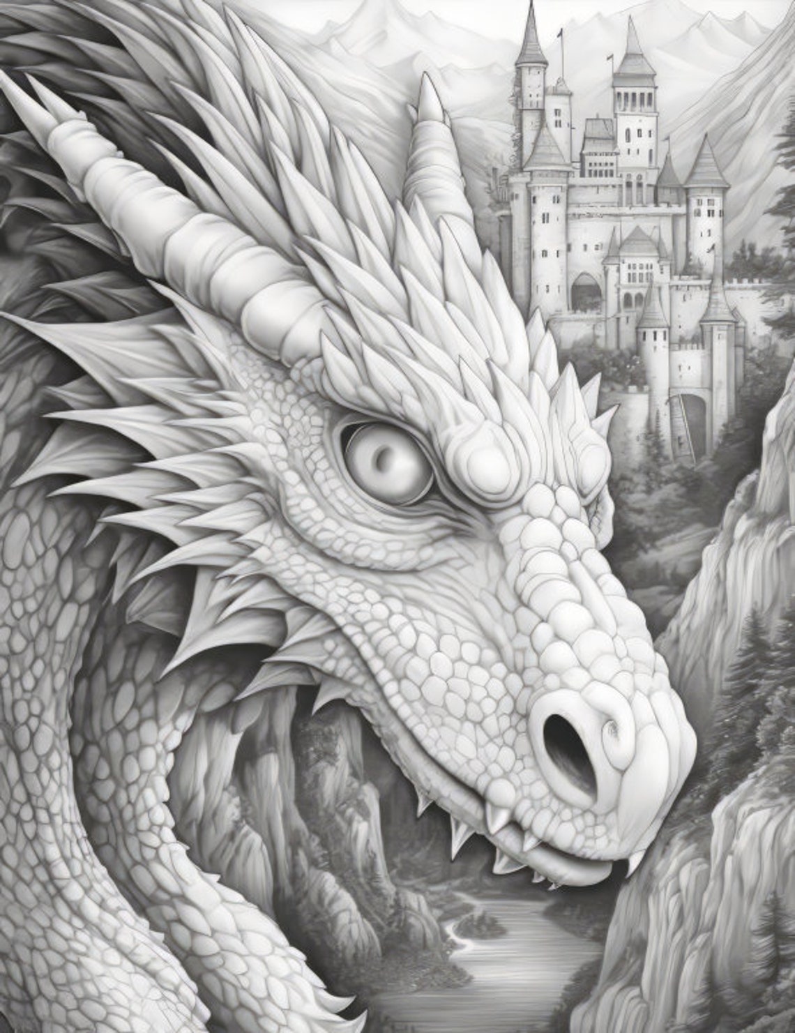 World of Dragons Premium Coloring Page Printable Dragon Adult Fantasy ...