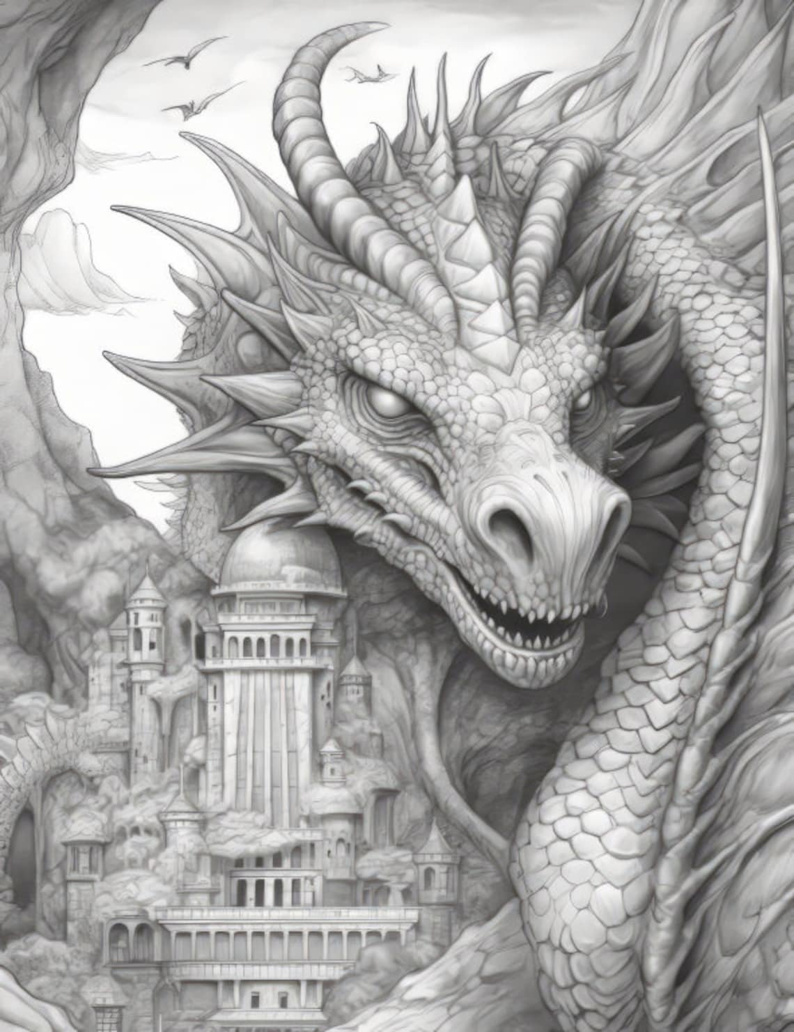 World of Dragons Premium Coloring Page Printable Dragon Adult Fantasy ...