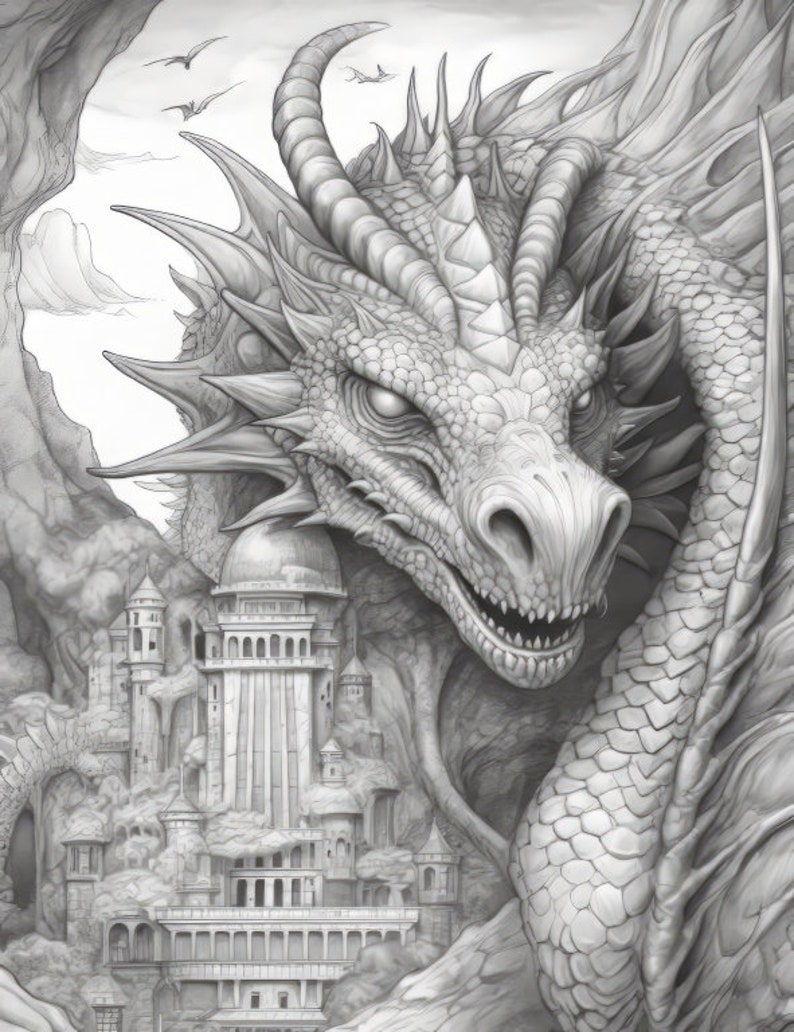 World of Dragons Premium Coloring Page Printable Dragon Adult Fantasy ...