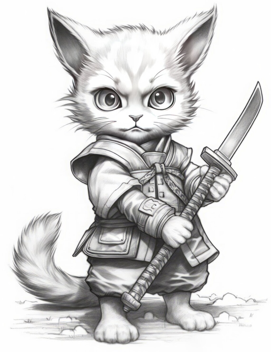 Samurai Cats Premium Coloring Page Printable Samurai Cat - Etsy