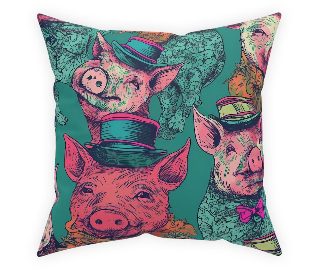 Colorful Toile De Jouy Pink Pigs 16" Printed Broadcloth Pillow | Double ...