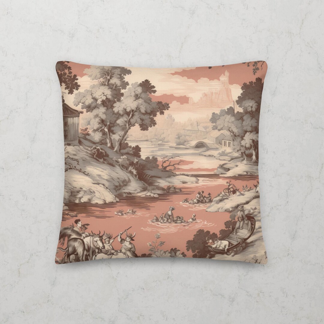 Pink Toile De Jouy Pattern Premium Throw Pillow by French Designer ...