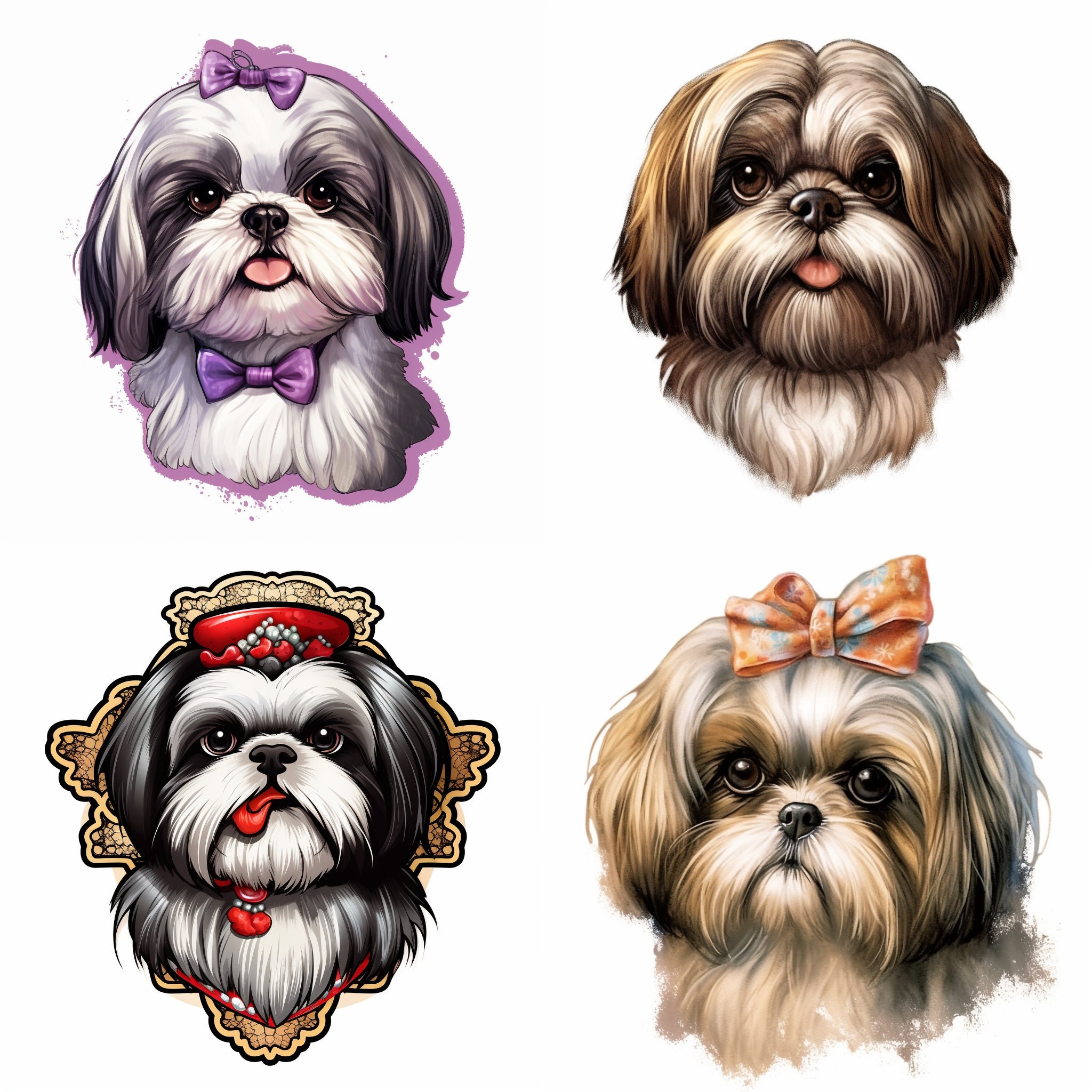 150+ Beautiful Shih Tzu Dog Clip Art Designs in HD PNG Image Bundle ...