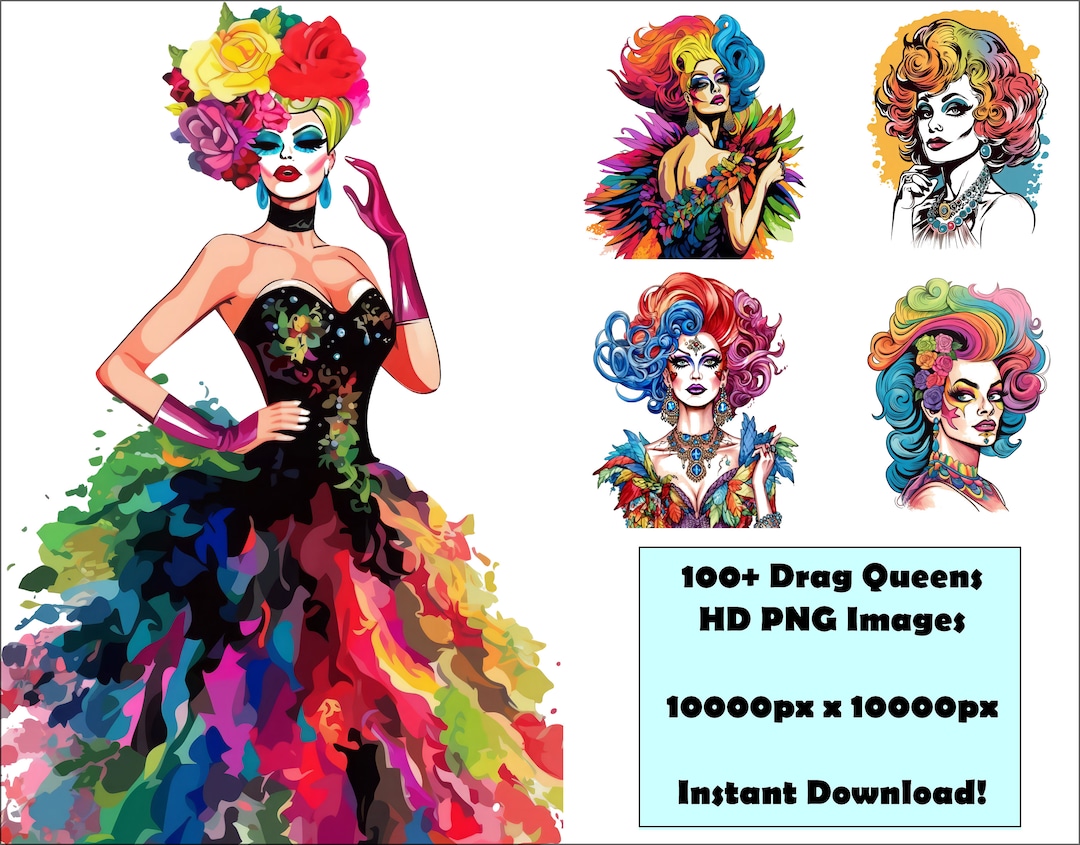 Express Your Fabulousness With Our 100 Printable Drag Queens PNG Bundle ...