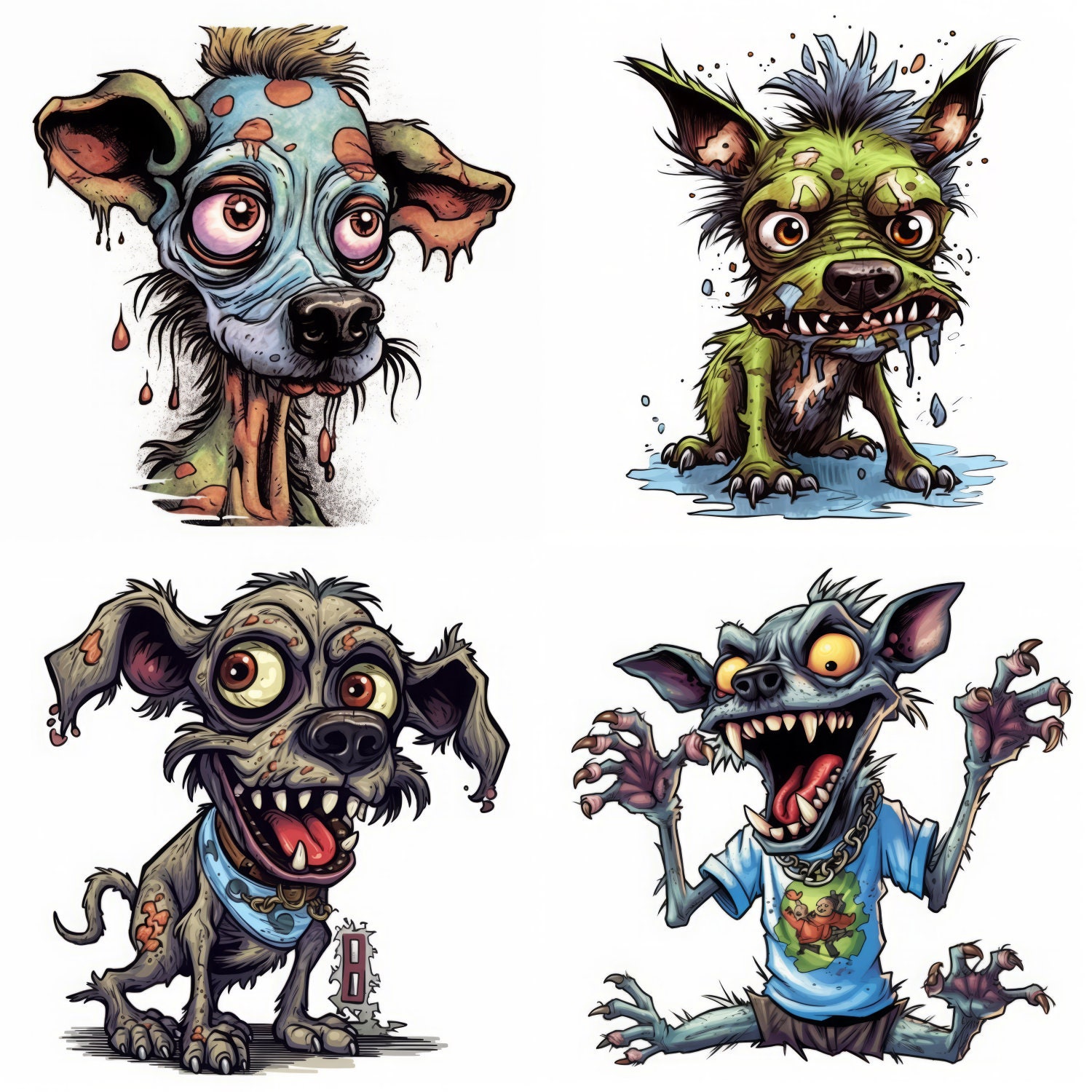 150 Original Colorful Zombie Dogs Clip Art Designs HD PNG Image Bundle ...