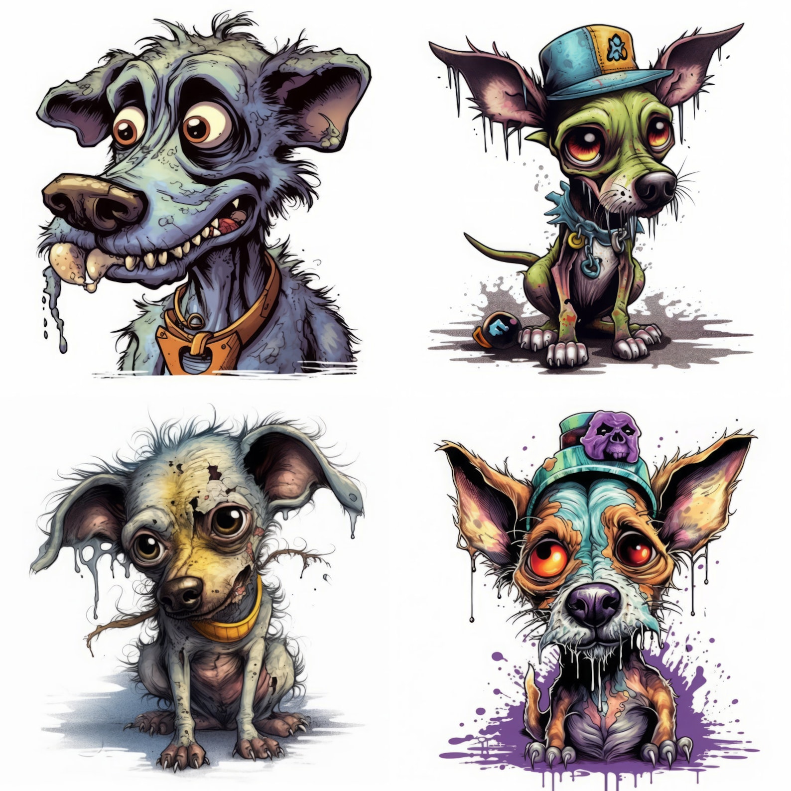 150 Original Colorful Zombie Dogs Clip Art Designs HD PNG Image Bundle ...