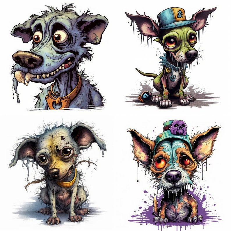 150 Original Colorful Zombie Dogs Clip Art Designs HD PNG Image Bundle ...