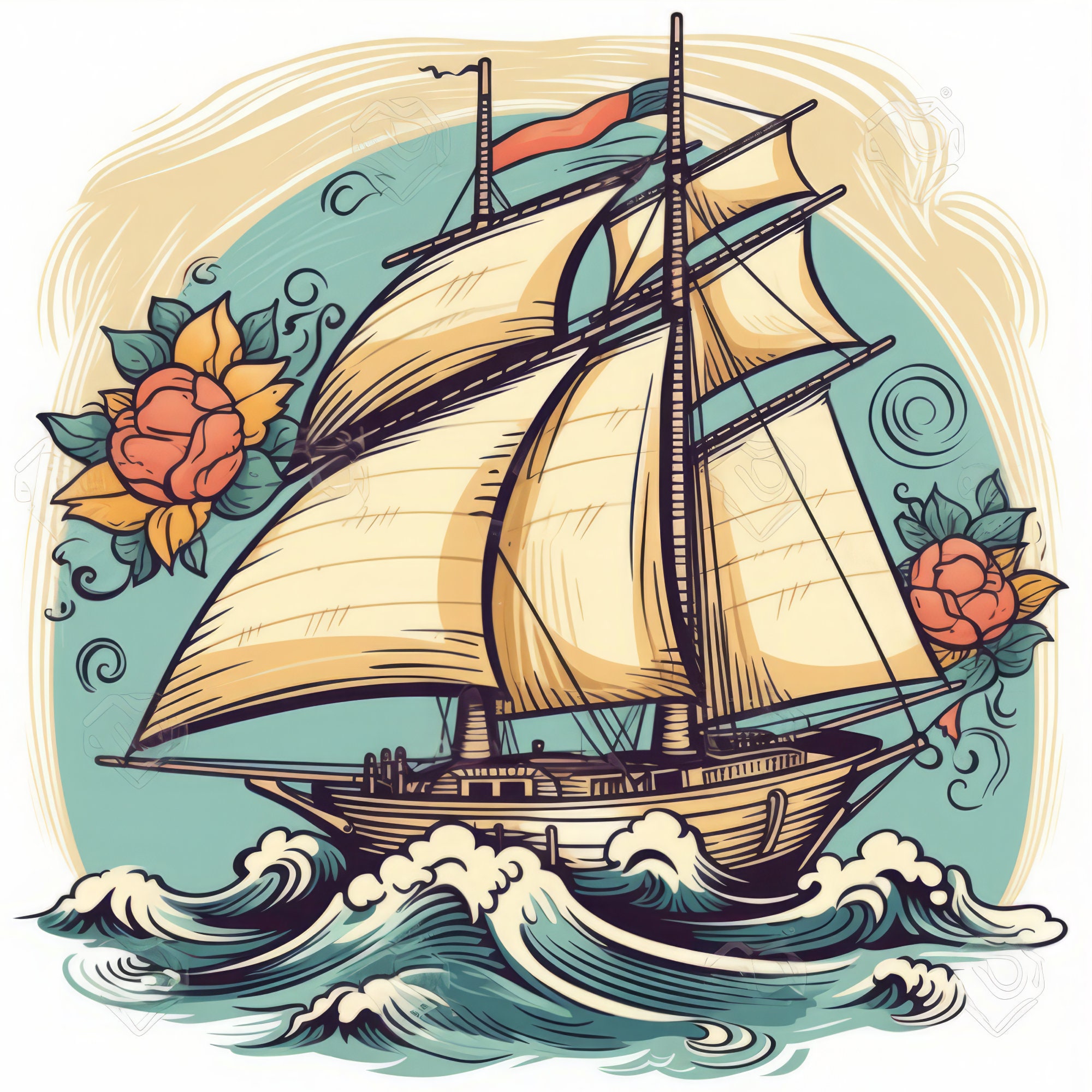 Original Colorful Sailboats Clip Art Designs HD PNG Image Bundle - T ...