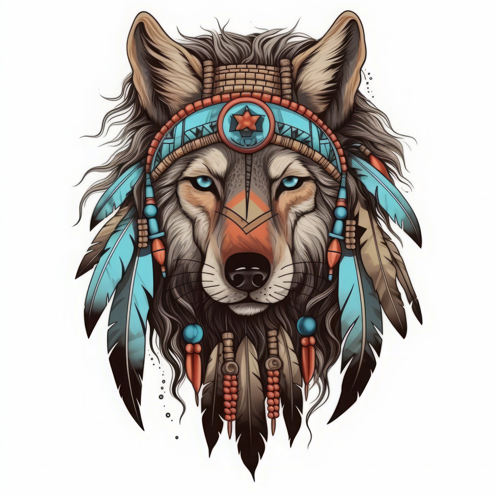 Native American Wolves Clip Art Designs HD PNG Image Bundle for T-shirts, Branding, Tattoos ...