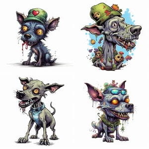 150 Original Colorful Zombie Dogs Clip Art Designs HD PNG Image Bundle ...