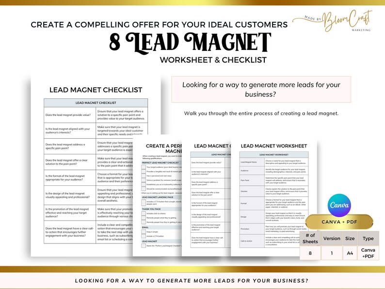 8 Lead Magnet Worksheet & Checklist Create a Compelling Offer - Etsy