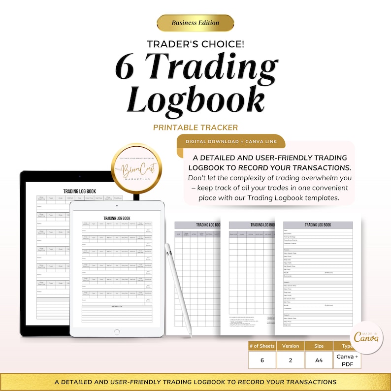 Editable Trading Journal Log Book Canva Template for Tracking and ...