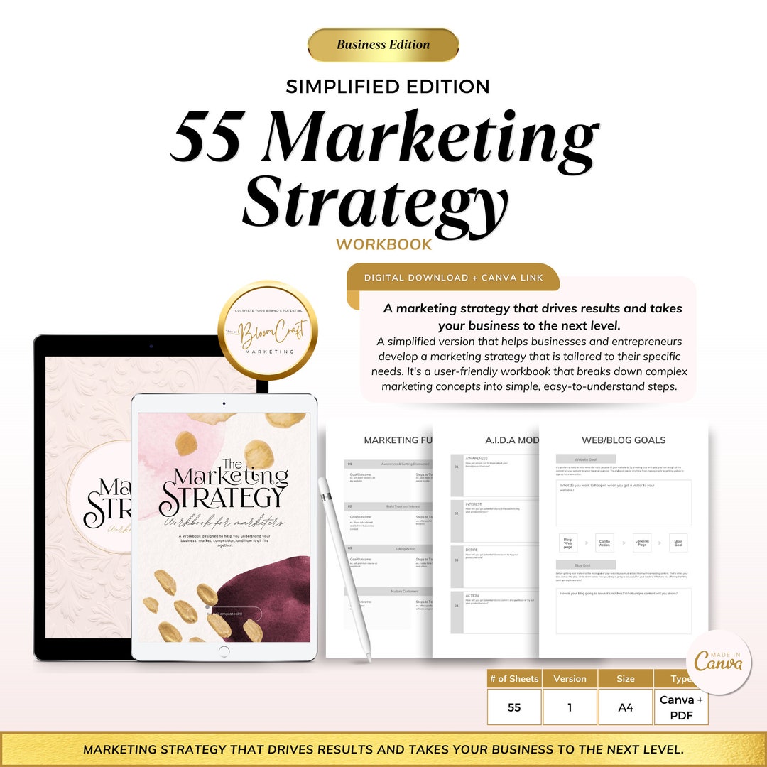 55-page Marketing Strategy Workbook Canva Template - Etsy