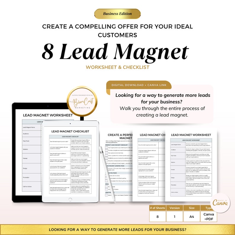 8 Lead Magnet Worksheet & Checklist- Create a Compelling Offer for Your ...