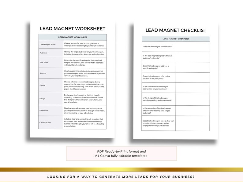 8 Lead Magnet Worksheet & Checklist- Create a Compelling Offer for Your ...