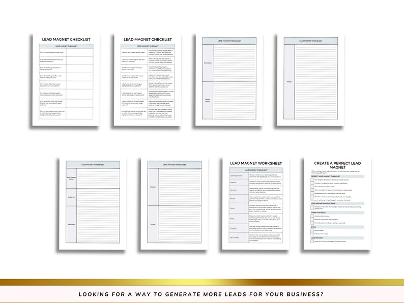 8 Lead Magnet Worksheet & Checklist- Create a Compelling Offer for Your ...