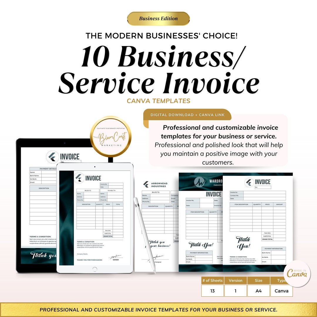 Editable Business Invoice Template - Customizable, Professional and ...
