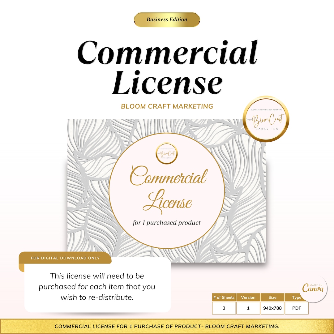 Bloom Craft Marketing Commercial License - for ONE Product - Etsy