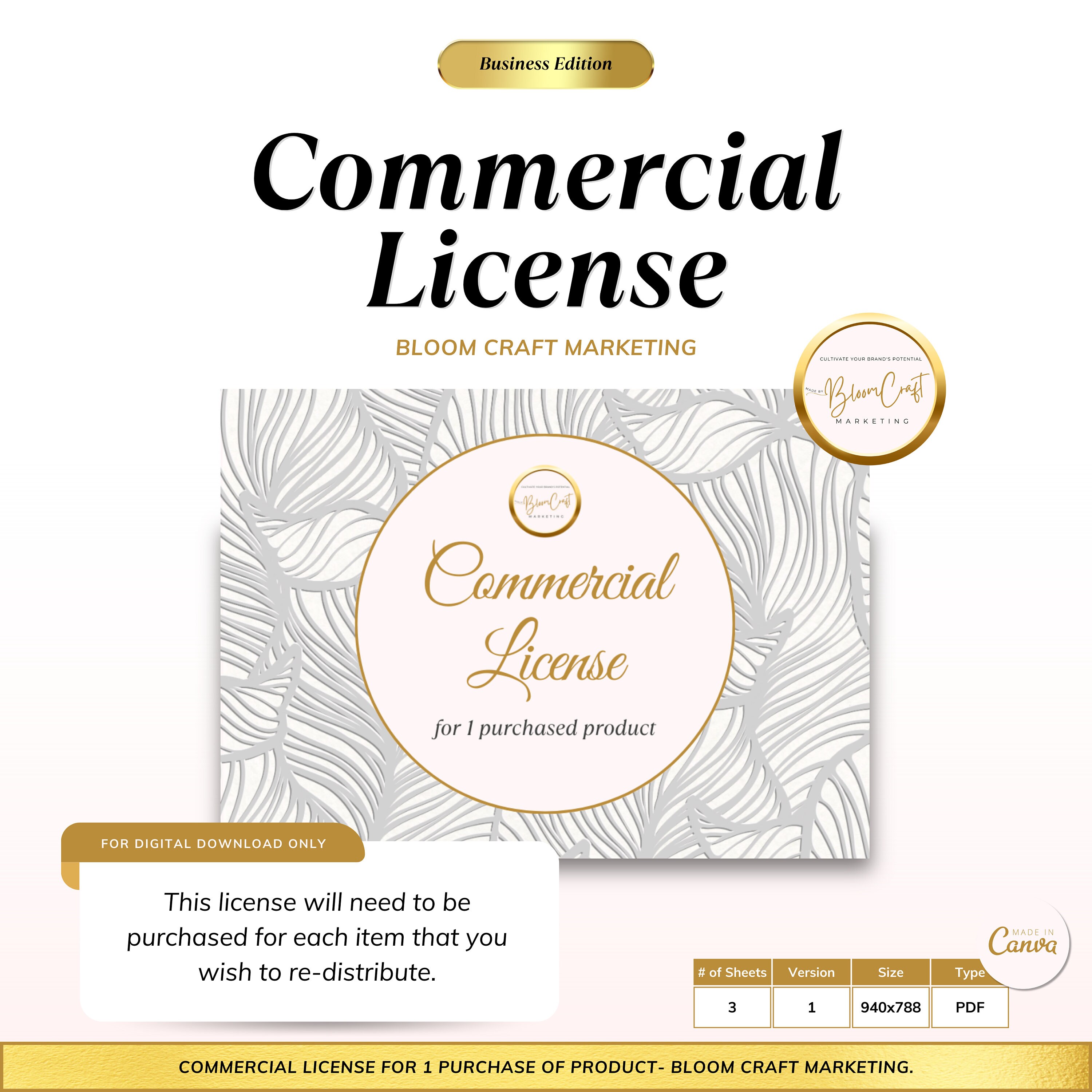 Bloom Craft Marketing Commercial License - for ONE Product - Etsy