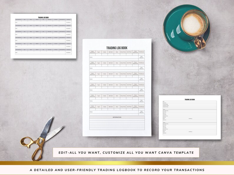 Editable Trading Journal Log Book Canva Template for Tracking and ...