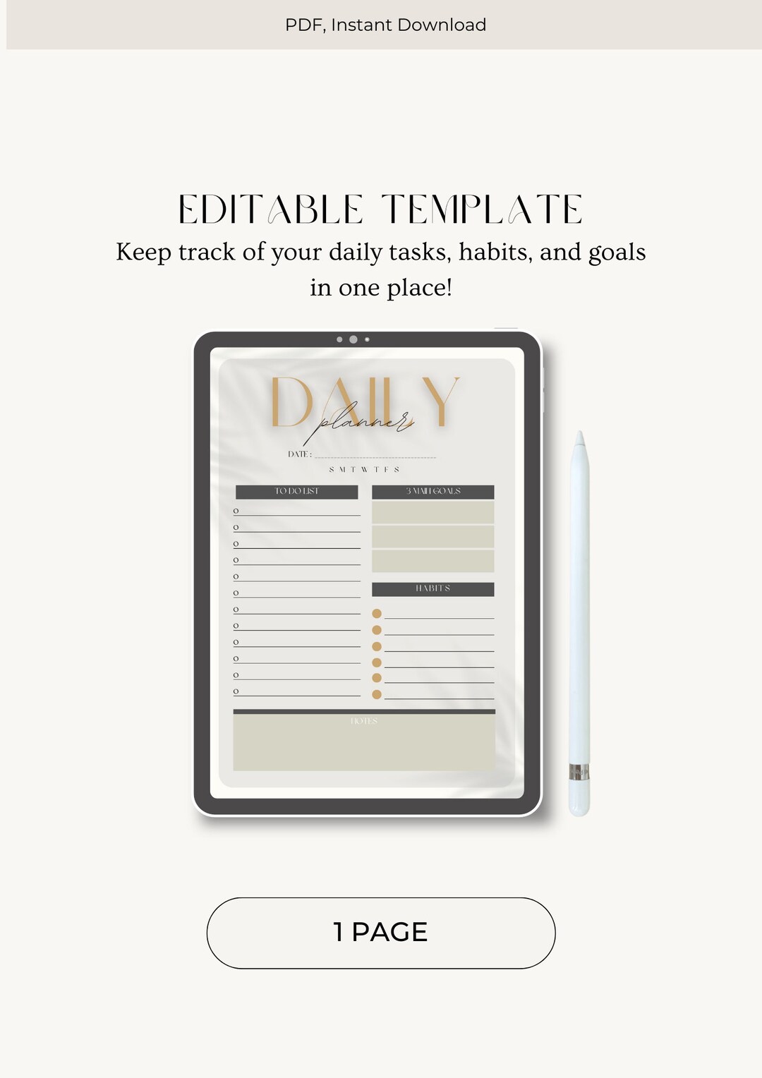 DAILY PLANNER & HABIT Tracker| One Page, Upgrade Your Lifestyle ...