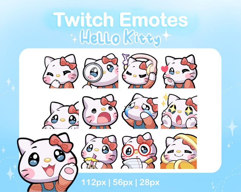 Cute Kawaii Plush Kitty Emote Twitch / 12 Emotes / Discord / Hello ...