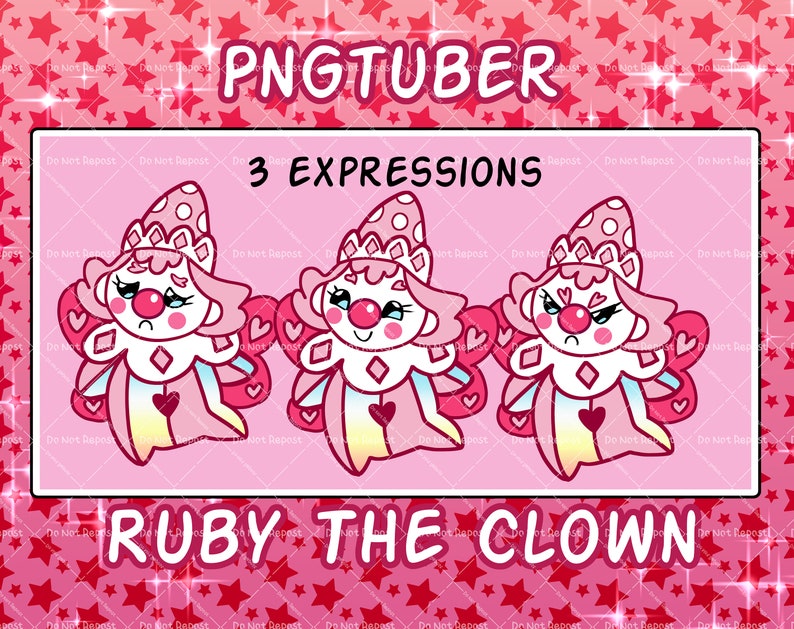 Cute Pink Clown PNG Tuber With 3 Premade Expressions Ruby the Clown PNG ...