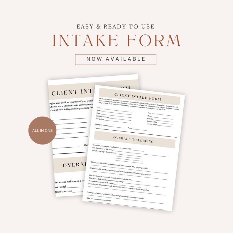 Comprehensive Health and Wellness Coach Intake Form/survey for New ...