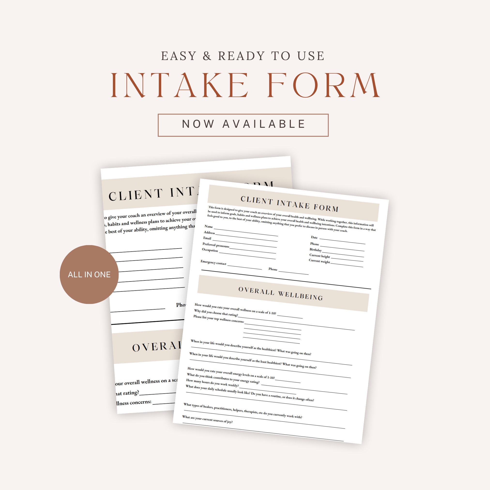 Comprehensive Health and Wellness Coach Intake Form/survey for New ...