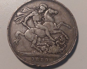 1889 British Queen Victoria Silver Crown Coin, Victorian, UK Coins - Etsy