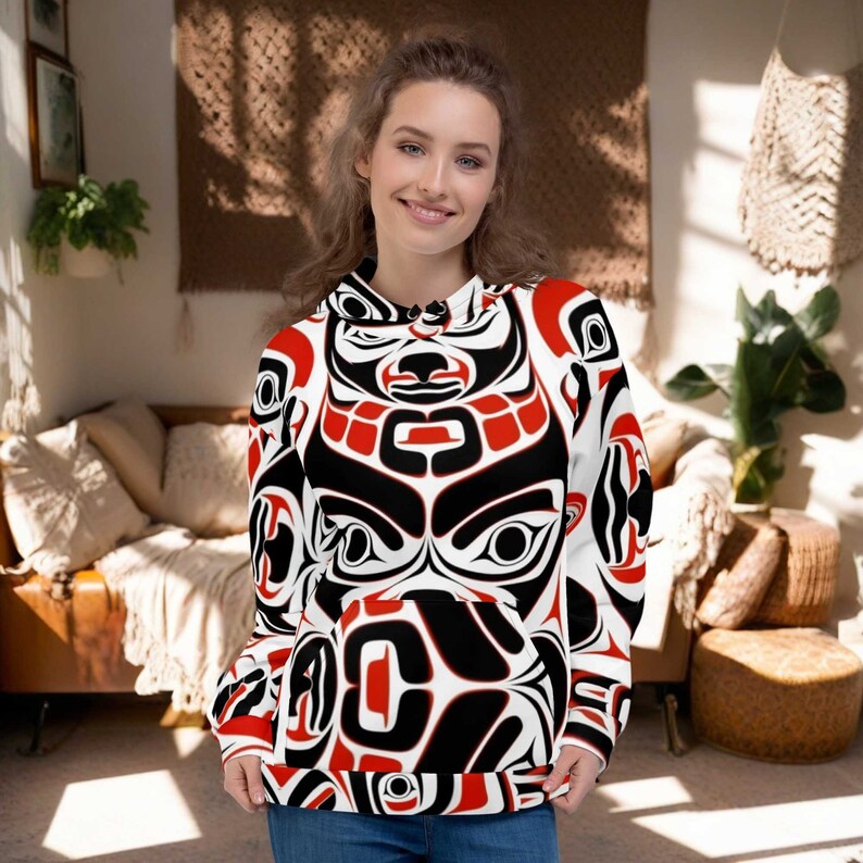 Haida Tlingit Art Unisex All Over Hoodie - Totem Pole and Spirit of the ...