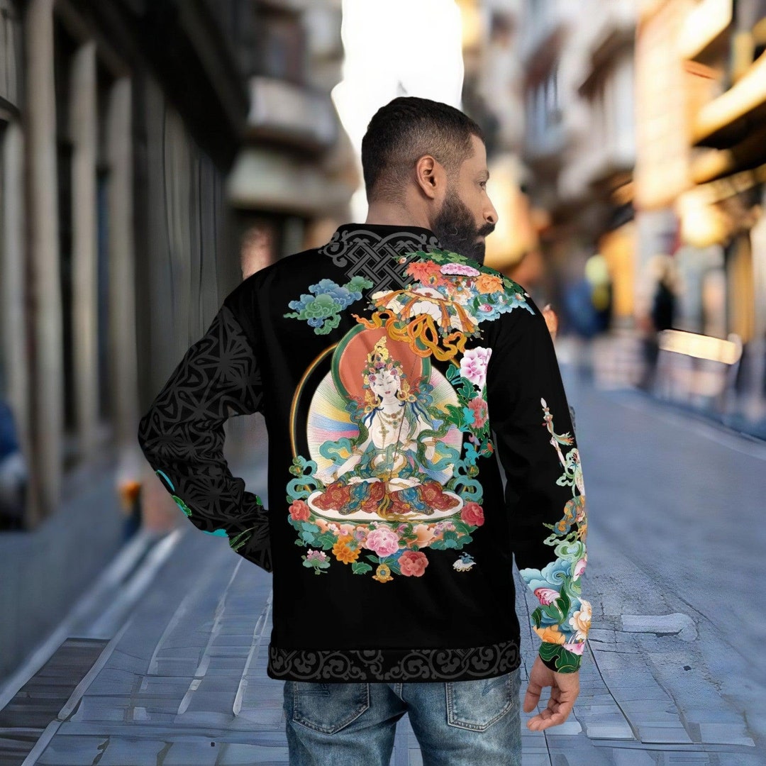 White Tara Thangka Buddhist Bomber Jacket Unisex Spiritual Zen Yoga ...