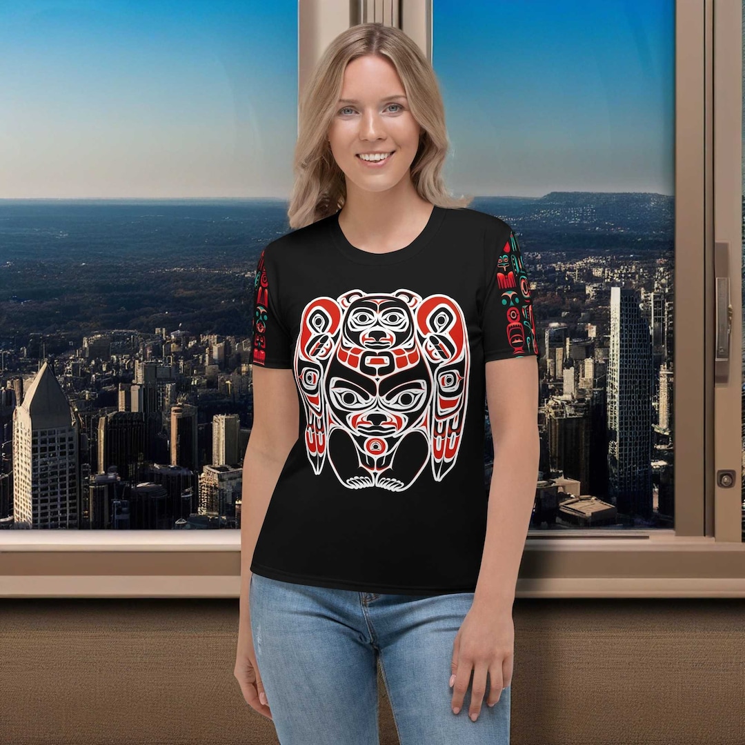 Haida Tlingit Art Women's All Over T-shirt - Bear Totem Pole & Pacific ...