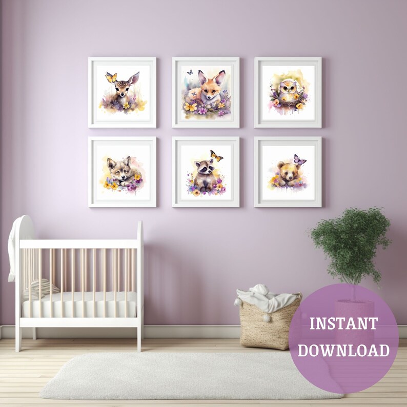 Watercolor Woodland Creatures Printable Wall Art Set, Cute Woodland ...