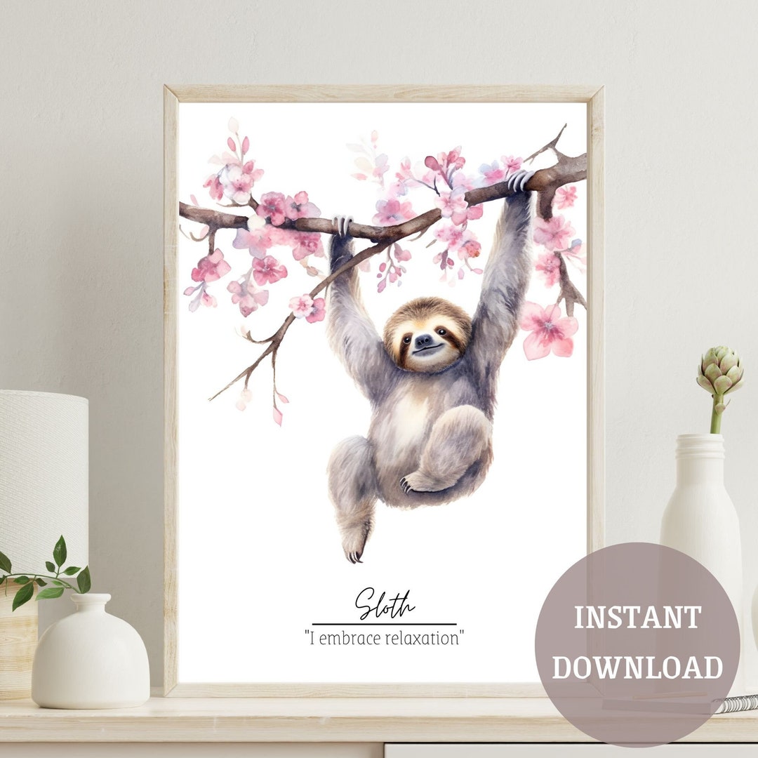 Watercolor Sloth Spirit Animal Art Printable Affirmation Instant ...