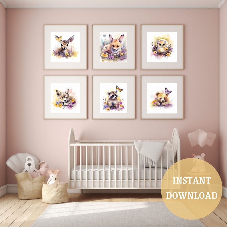 Watercolor Woodland Creatures Printable Wall Art Set, Cute Woodland ...