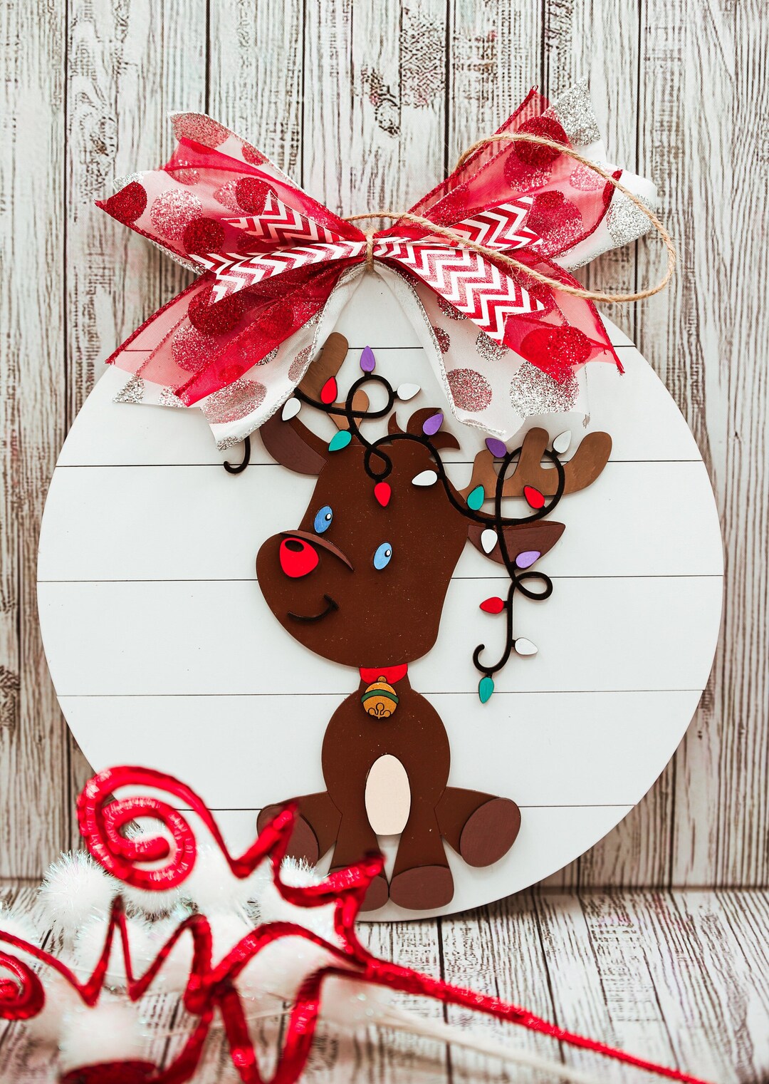 Reindeer Christmas Sign: Rudolph Door Hanger With Lights - Etsy
