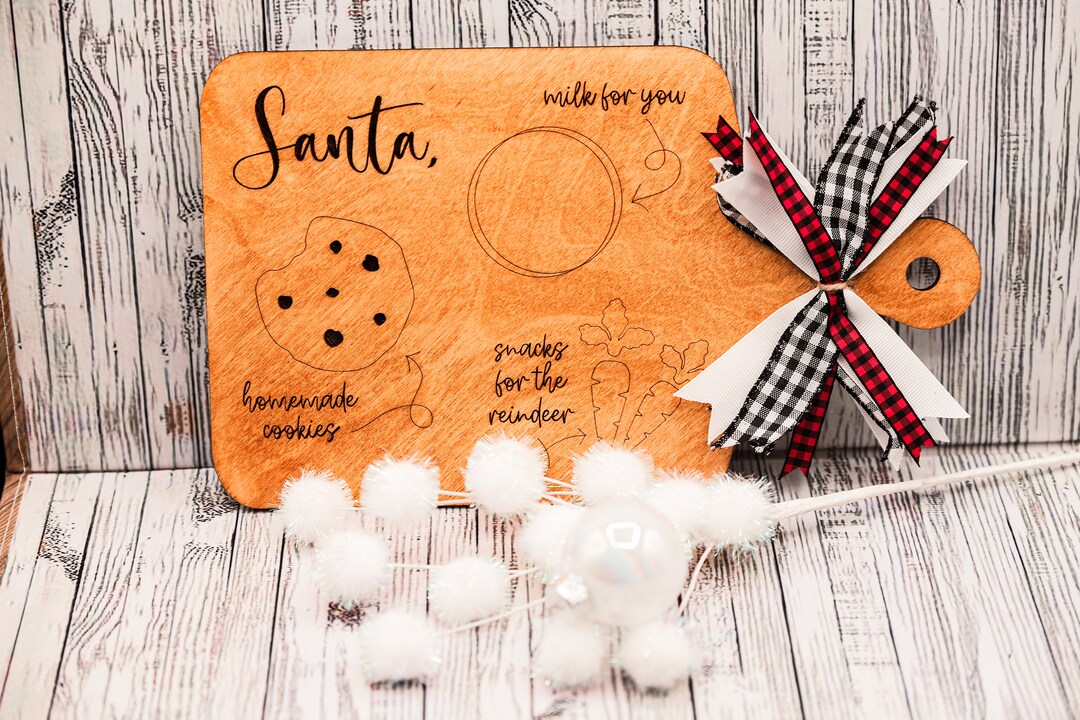 Santas Cookie and Milk Tray Gift for Her, Santa Cutting Board Christmas ...